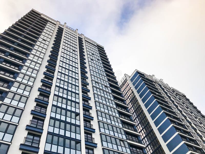 Blue High Modern Monolithic Frame Building, House, New Building, a ...