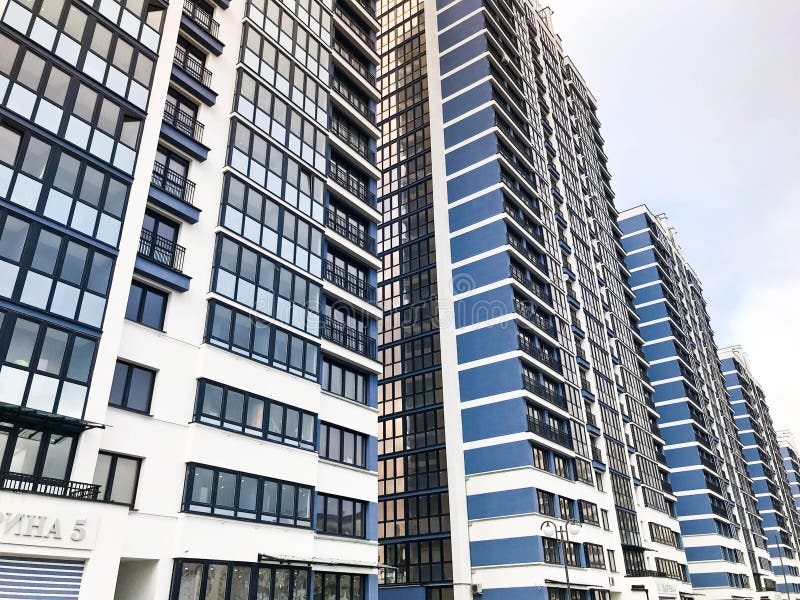 Blue High Modern Monolithic Frame Building, House, New Building, a ...