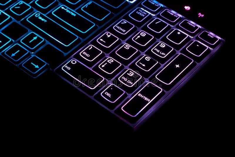 Blue Glowing Computer Laptop Keyboard Stock Image - Image of copyspace ...