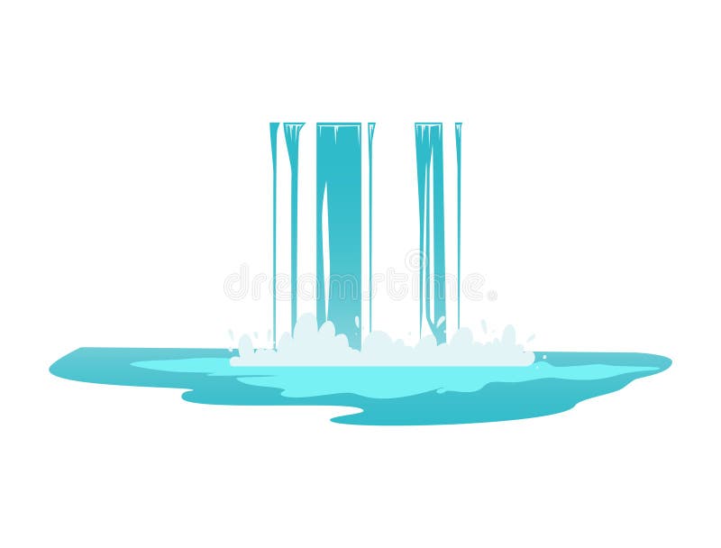 Blue High Waterfall Flat Style, Vector Illustration Isolated on White ...
