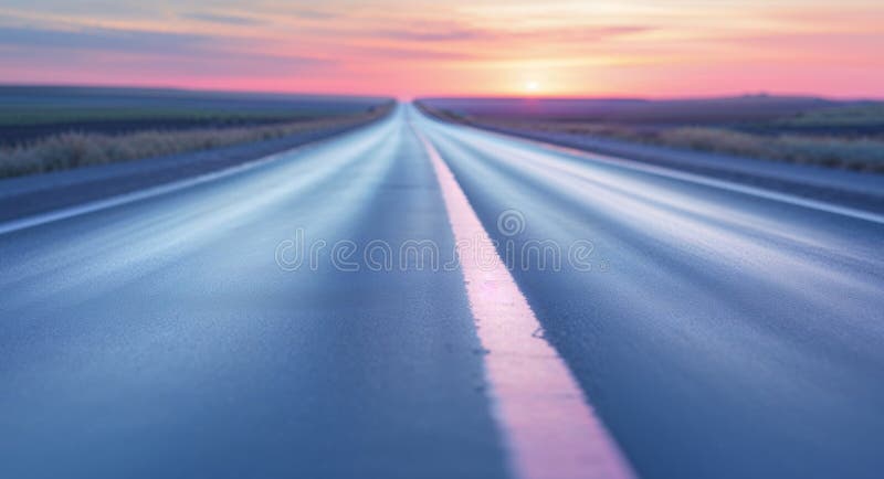 A Blue Highway with a Sunset in the Background Stock Photo - Image of ...