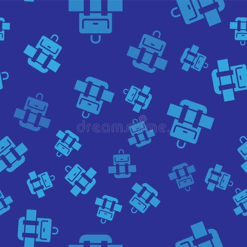 Blue Hiking Backpack Icon Isolated Seamless Pattern on Blue Background ...