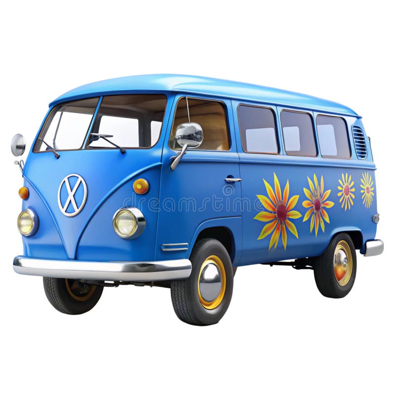 Blue Hippie-style Minivan Isolated on White Background Stock ...