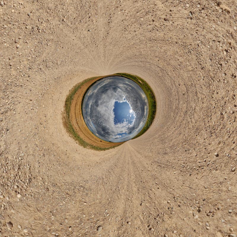 Blue Hole Sphere or Globe Little Planet Inside Green Dry Grass or Stone ...