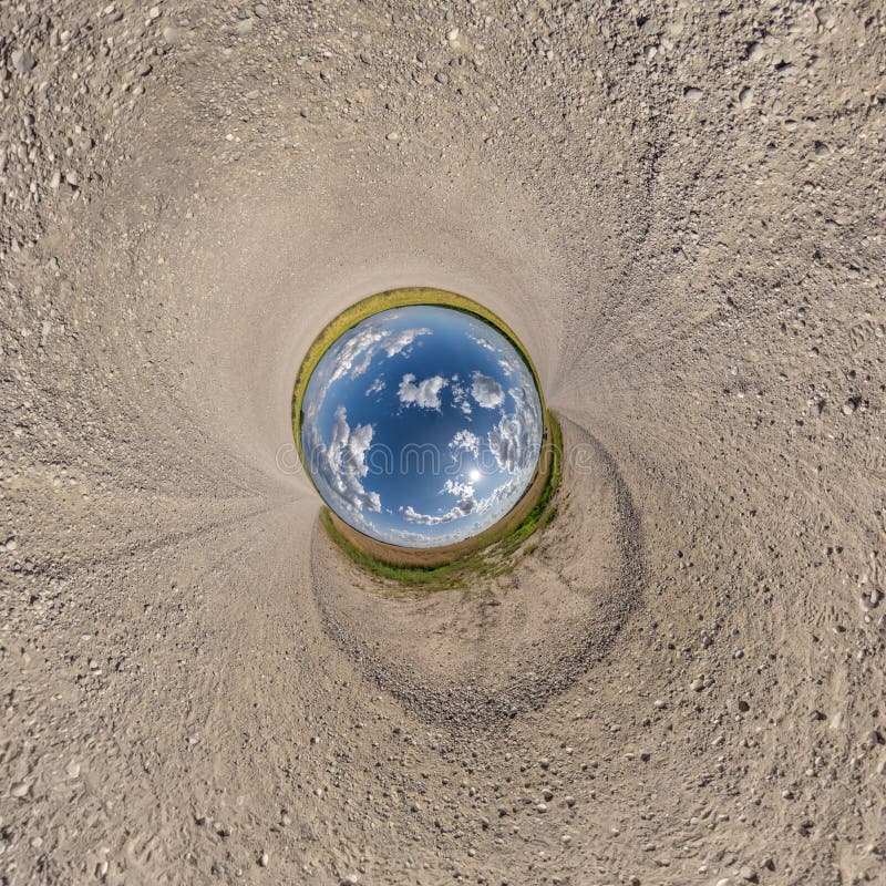 Blue Hole Sphere or Globe Little Planet Inside Green Dry Grass or Stone ...