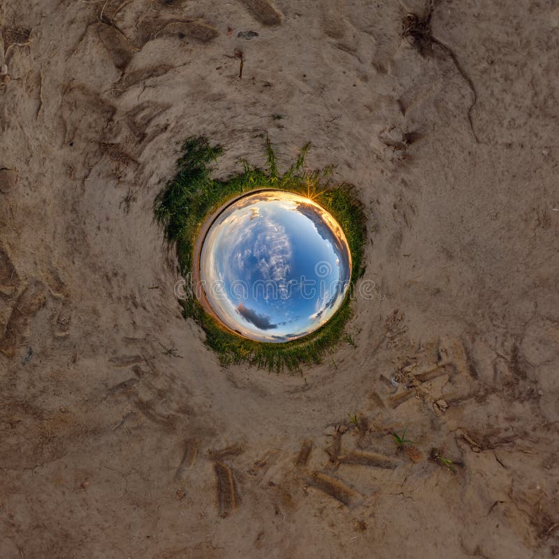 Blue Hole Sphere or Globe Little Planet Inside Green Dry Grass or Stone ...