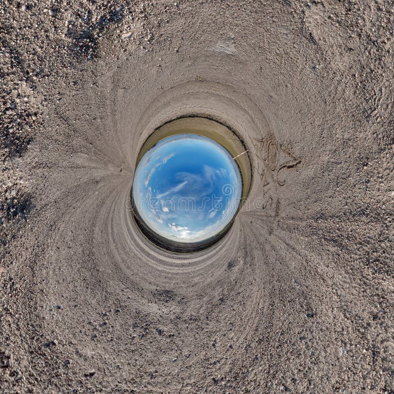 Blue Hole Sphere or Globe Little Planet Inside Green Dry Grass or Stone ...