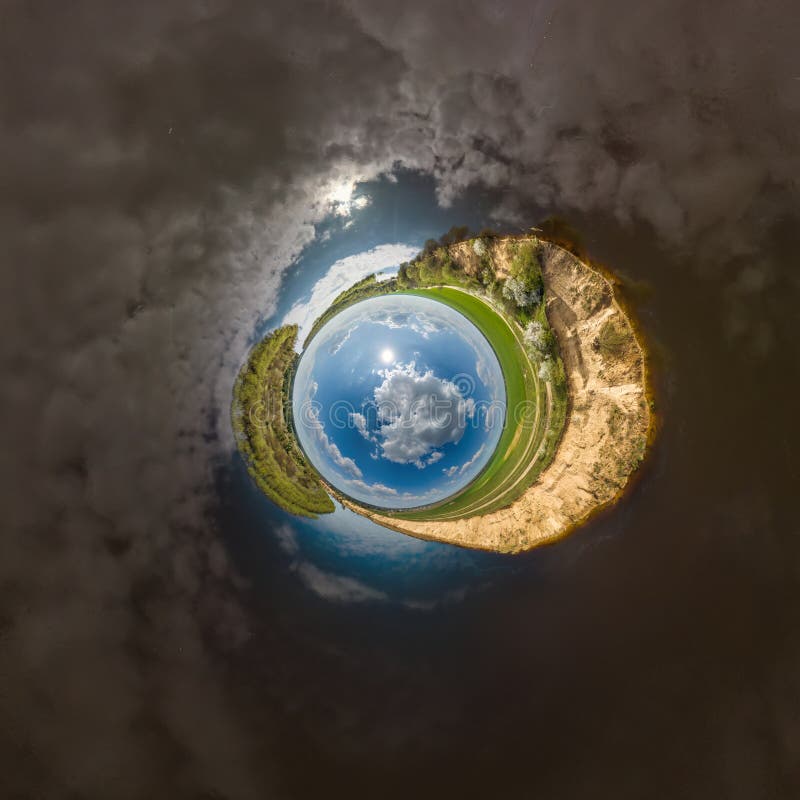 Blue Hole Sphere Little Planet Inside Sand or Dry Grass Round Frame ...