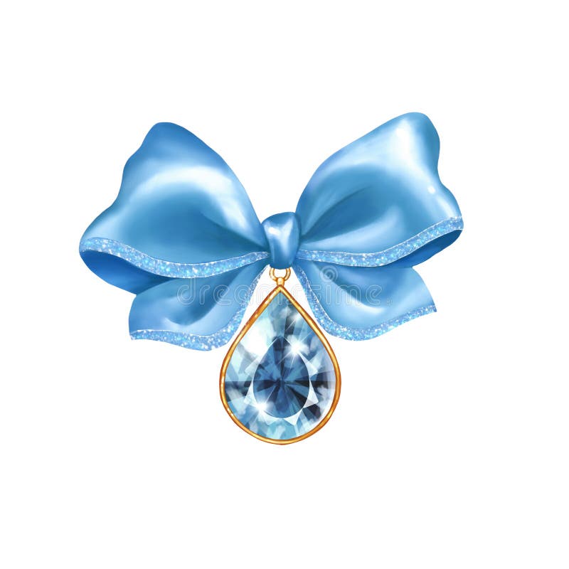 Blue holiday bow with gem stock illustration. Illustration of festive ...