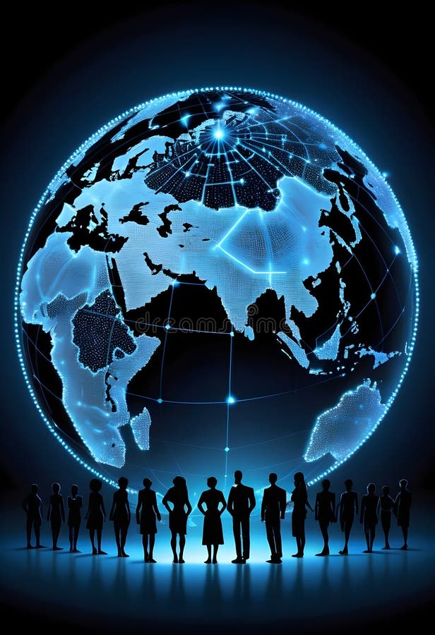 A Blue Hologram Globe with a World Map and Interconnecting Lines ...