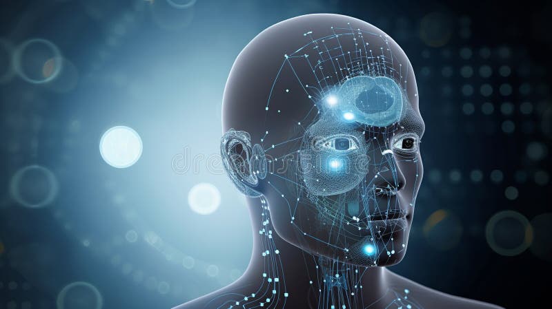 Blue Hologram Human Face: Neural Networks & Machine Learning in Tech ...