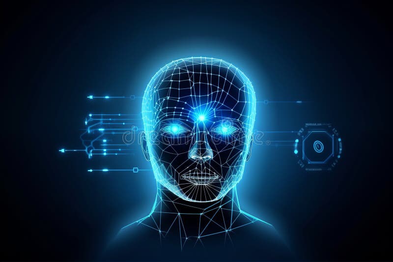 Blue Hologram Human Face: Neural Networks & Machine Learning in Tech ...