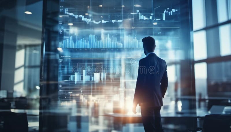 Blue Hologram of Vertical Business Chart in Modern Space. Stock ...