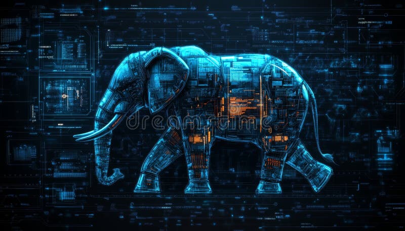 Blue Holographic Elephant in Digital Space Modern Technology and ...