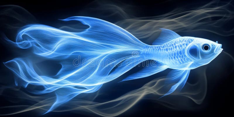 Blue Holographic Fish, Digital Space, Modern Technology and Data ...