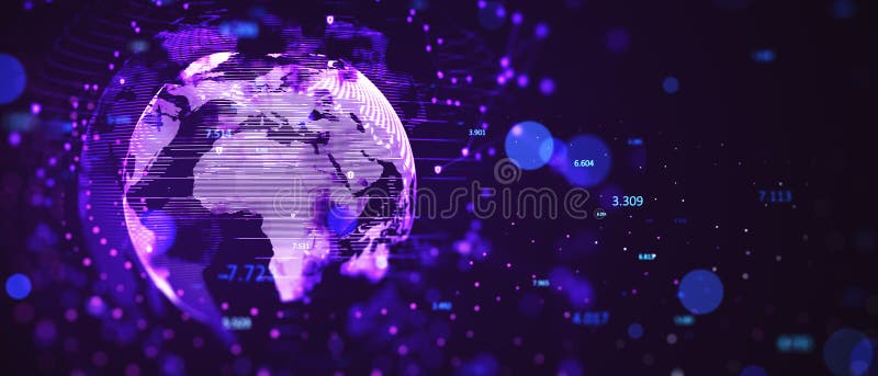 Blue Holographic Globe with Data Points and Network Lines. Global ...