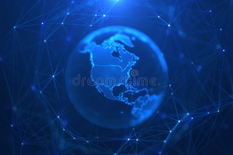 Blue Holographic Globe with Nodes Connected Around Earth. Stock ...