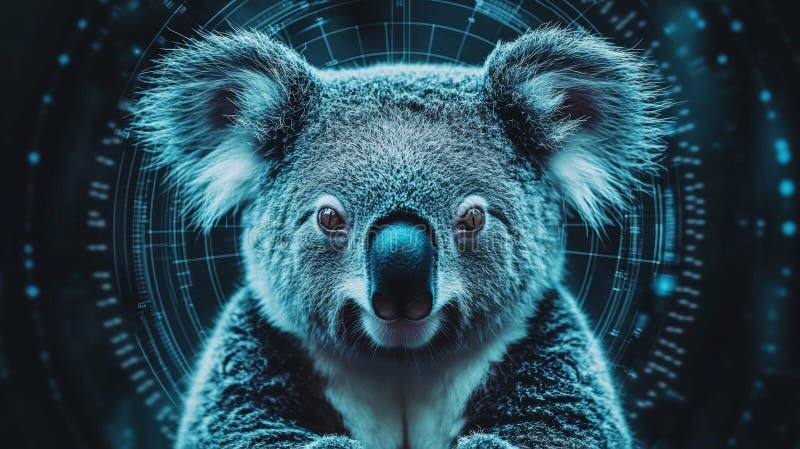 Blue Holographic Koala in Digital Space Embracing Technology ...