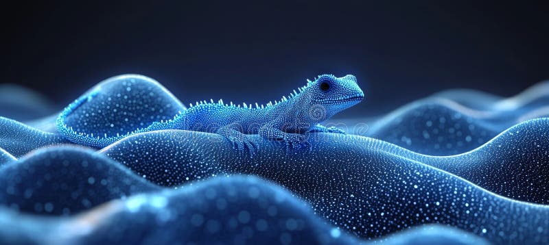 Blue Holographic Lizard in a Digital Landscape a Symbol of Modern ...