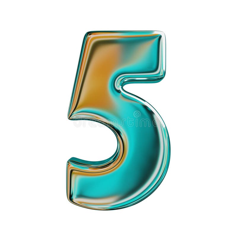 Blue Holographic Number 5. Realistic 3D Render Stock Illustration ...
