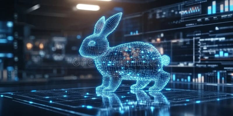 Blue Holographic Rabbit in Digital Space Symbolizing Innovation and ...