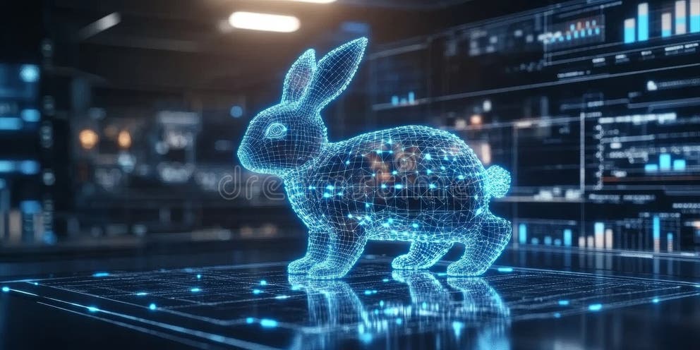 Blue Holographic Rabbit in Digital Space Symbolizing Innovation and ...