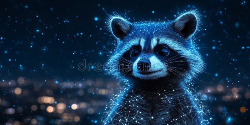 Blue Holographic Raccoon in Digital Space Symbolizing Modern Technology ...