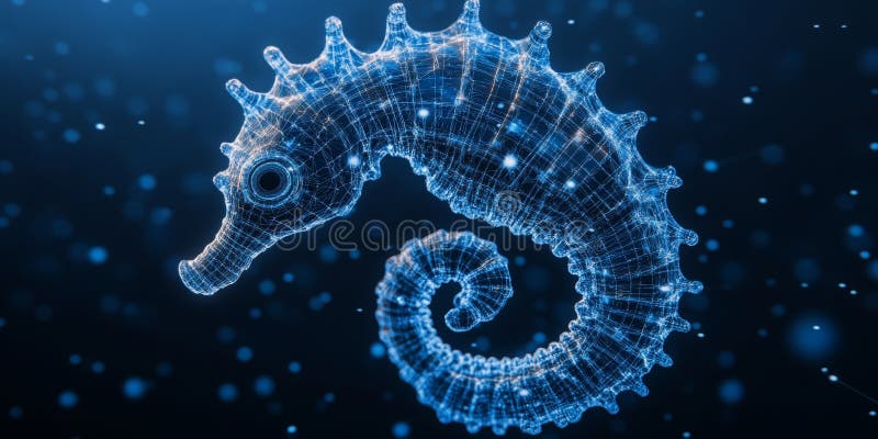 Blue Holographic Seahorse in Digital Space Representing Modern ...