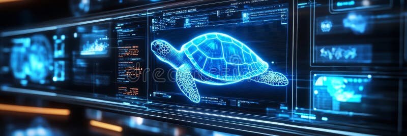 Blue Holographic Turtle in Digital Space a Symbol of Modern Technology ...