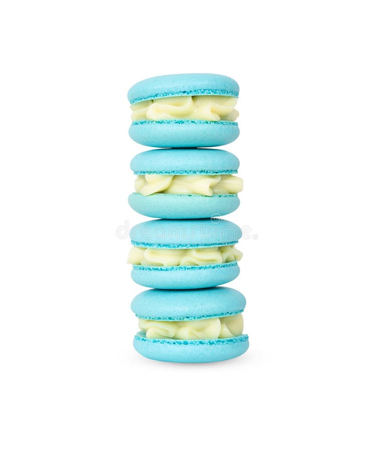 Blue Homemade Macarons Stack Isolated on White Stock Photo - Image of ...