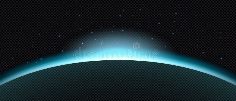 Blue Horizon of the Planet with Soft Neon Light Effect. Sunlight Rises ...