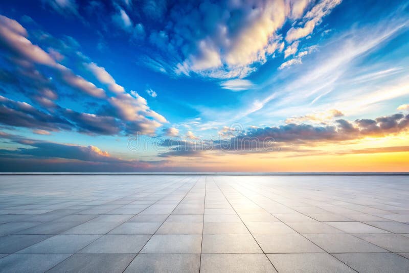 Blue Horizon Sky with Subtle Clouds and Empty Floor for Clean Design ...