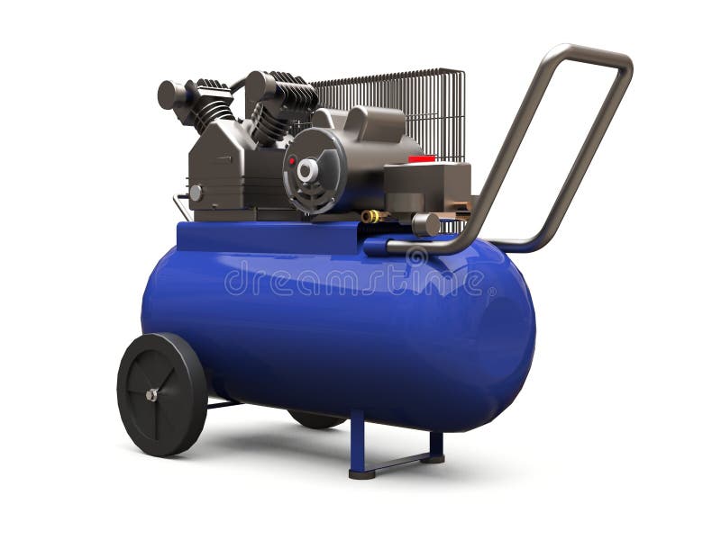 Blue Horizontal Air Compressor Isolated on a White Background. 3d ...