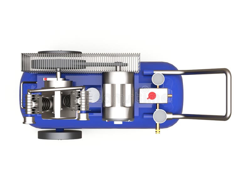 Blue Horizontal Air Compressor Isolated on a White Background. 3d ...