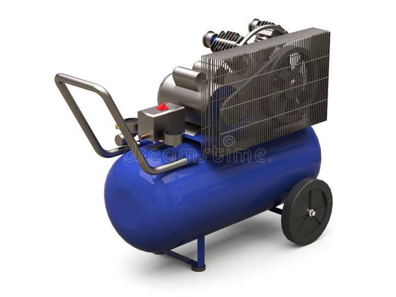 Blue Horizontal Air Compressor Isolated on a White Background. 3d ...