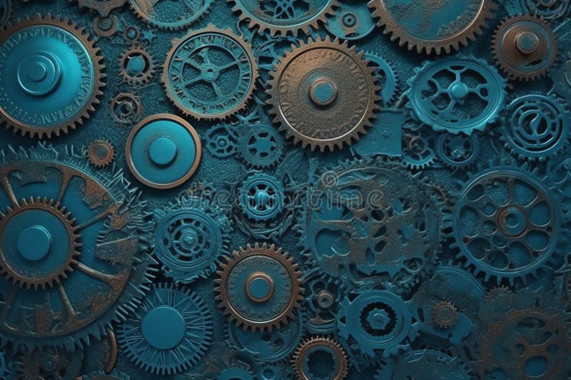 Blue Horizontal Background with Gears. Generative AI Stock Illustration ...