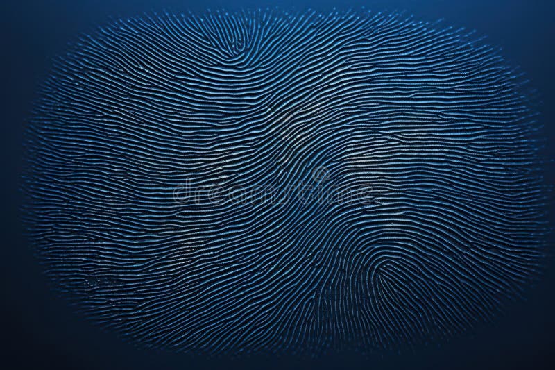 Blue Horizontal Background with Fingerprint Texture Close Up. Generated ...