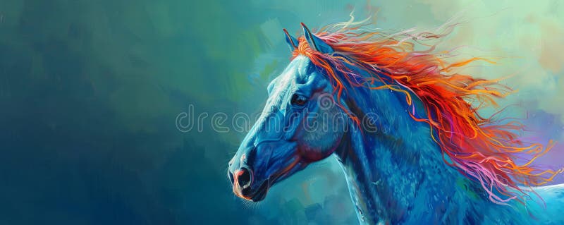 Blue Horse with Red Mane on Abstract Background, Digital Artwork ...