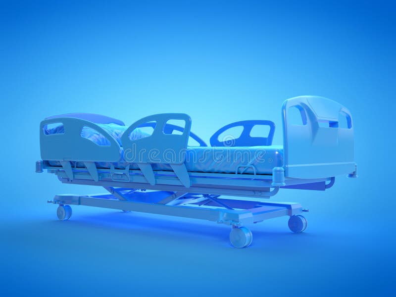 Blue Hospital Bed with Lifting Mechanism on an Autonomous Control Panel ...