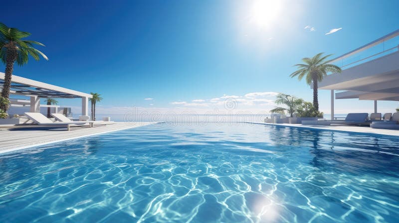 A Blue Hotel Infinity Pool Under the Midday Sun, the Refreshing and ...