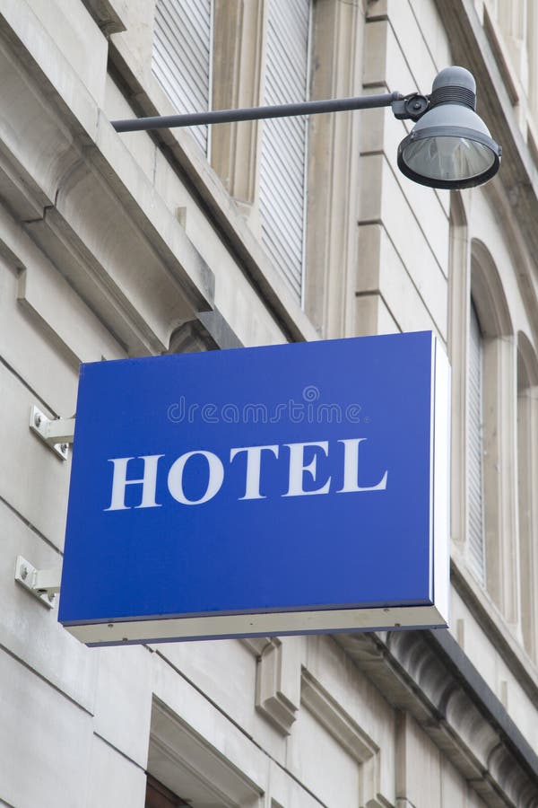 Blue Hotel Sign stock photo. Image of signage, building - 191333396