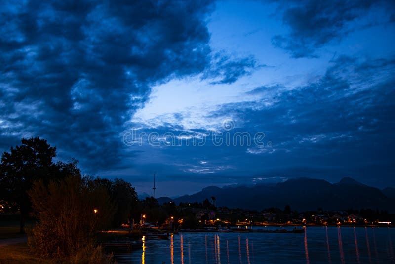 Blue Hour in a Mountain Landscape and a Cloudy Sky Stock Image - Image ...