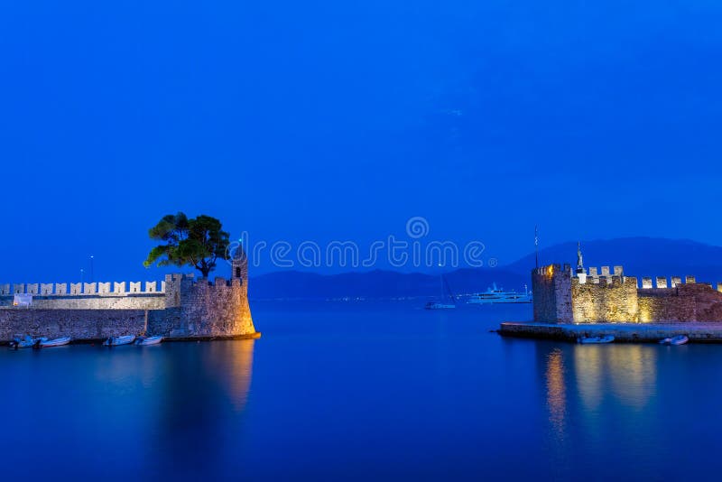 Blue Hour in Nafpaktos Port in Greece. Stock Image - Image of ...