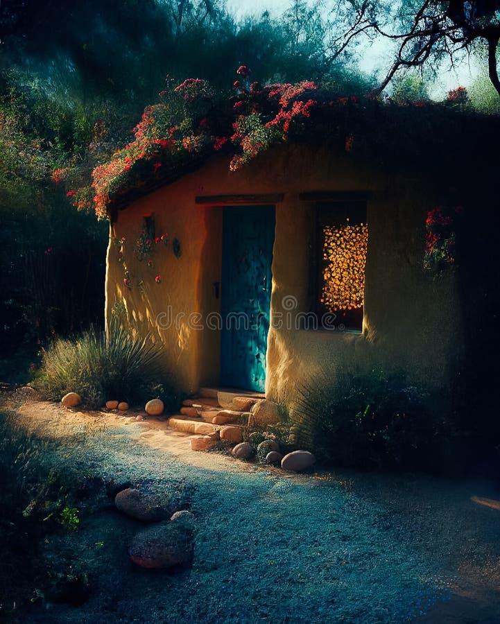 A Blue House with a Colorful Design on the Front. Stock Illustration ...