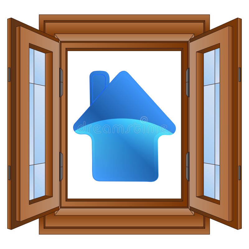 Blue House Icon in Window Wooded Frame Vector Stock Vector ...