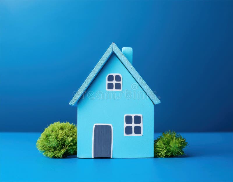Blue House Mock Up, Real Estate Concept, Blue Background Stock Photo ...