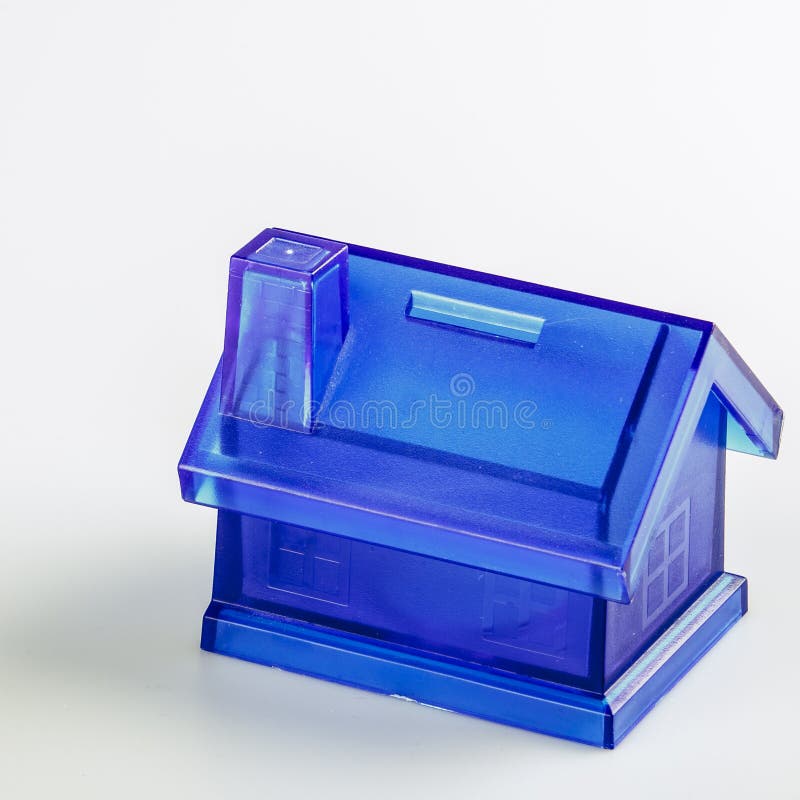 Blue House Money Box on White Background Stock Image - Image of ...