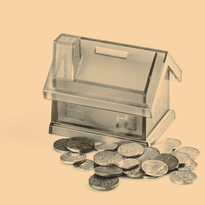 Blue money boxes - house stock photo. Image of money - 34409128