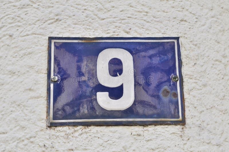 A Blue House Number Plaque, Showing the Number Nine Stock Image - Image ...