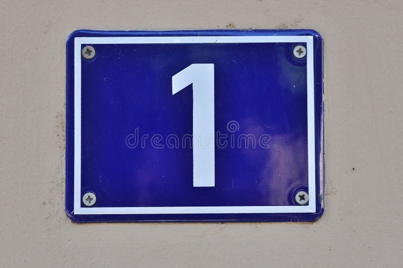 A Blue House Number Plaque, Showing the Number One Stock Photo - Image ...